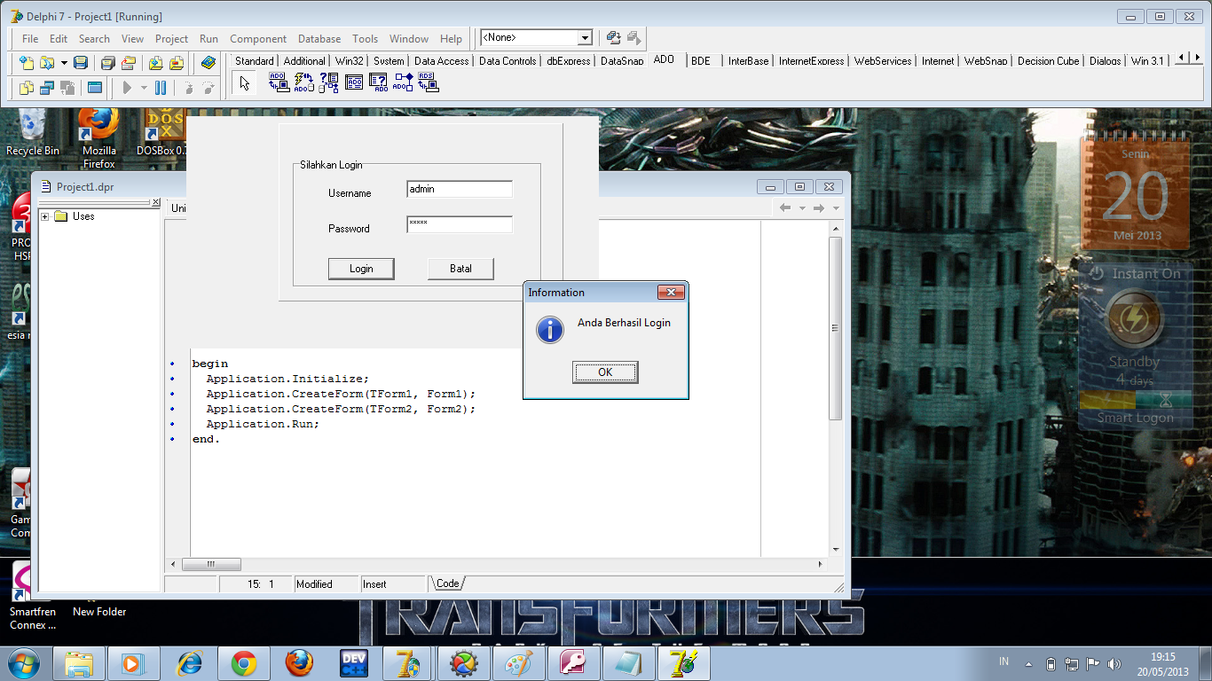 Teknik Informatika Cara Membuat Form Login Dengan Delphi 7