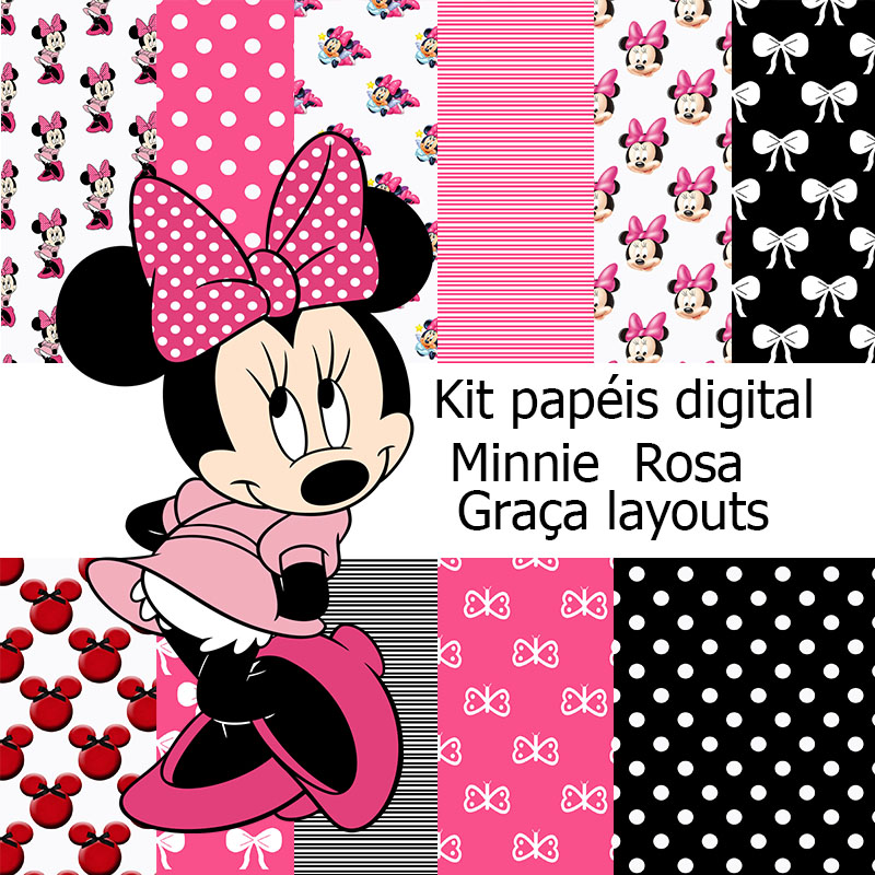 Kit papéis digital Minnie Rosa