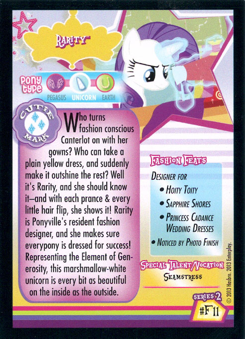 My Little Pony Rarity [Seamstress] Series 2 Trading Card | MLP Merch
