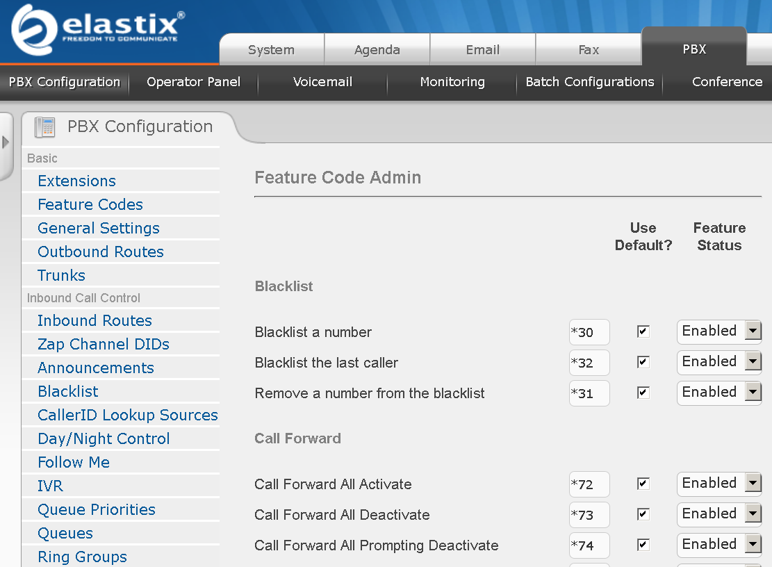 蕃薯的筆記本: Elastix 的Feature Code