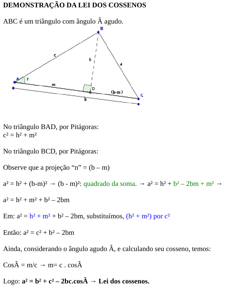 Matemática Fundamental: Lei dos cossenos