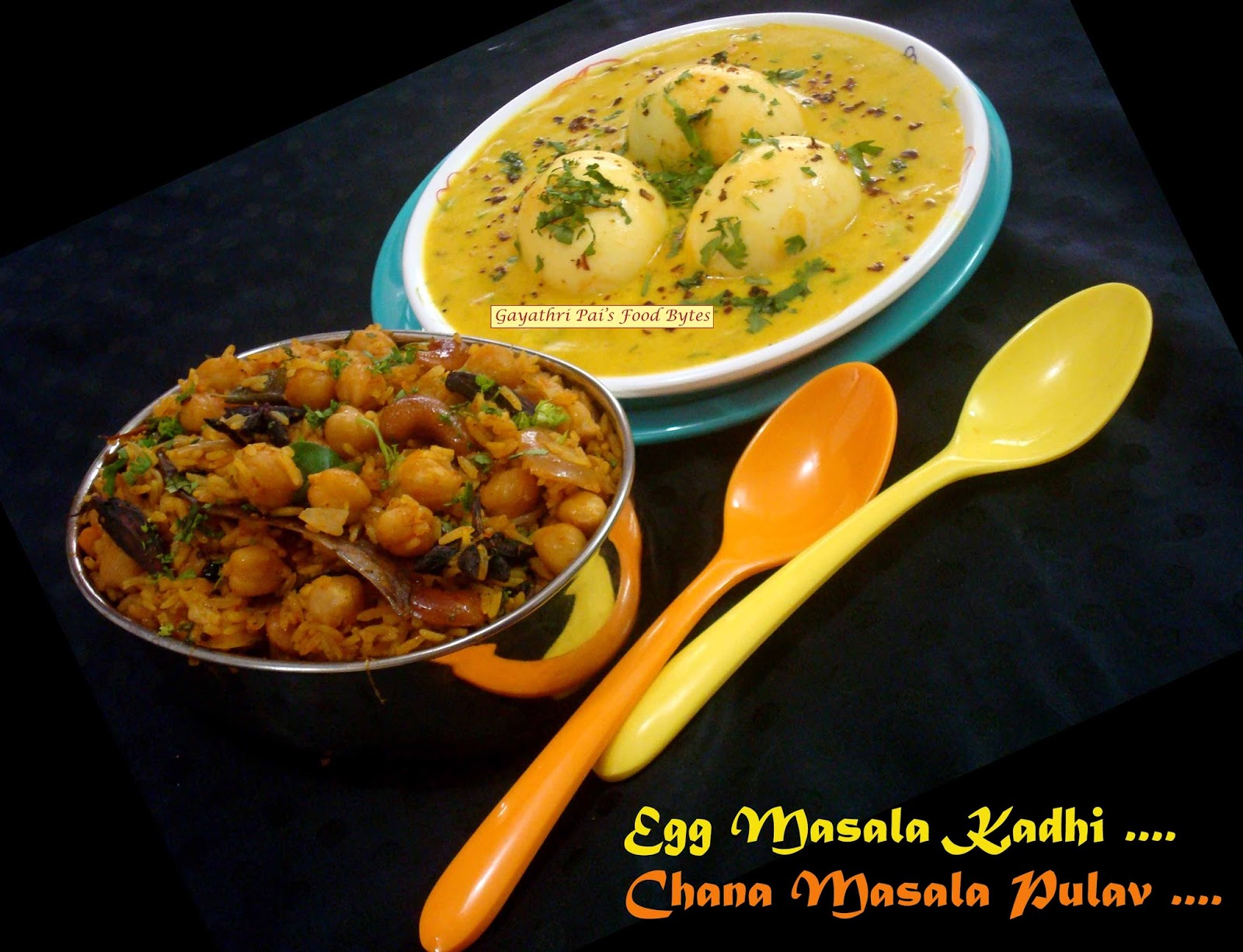 Gayathri Pai's Food Bytes: Kabuli Chana Masala Pulav With Egg Masala Kadhi.