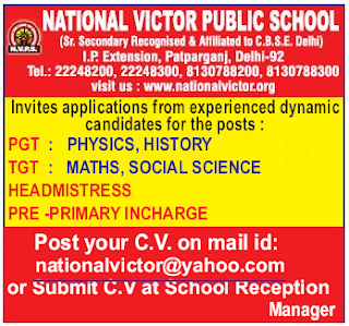 National Victor Public School, New Delhi Wanted PGT plus TGT - Faculty ...