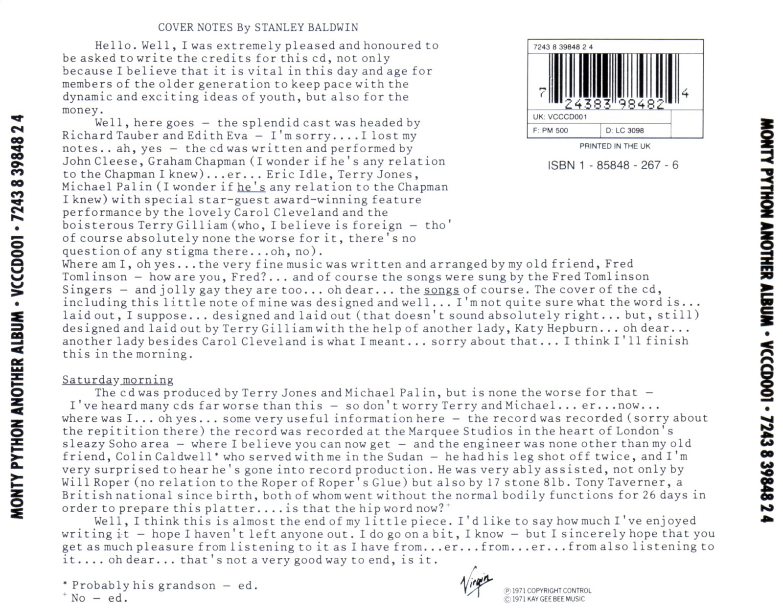 Vintage Stand-up Comedy: Monty Python - Another Monty Python Record 1971