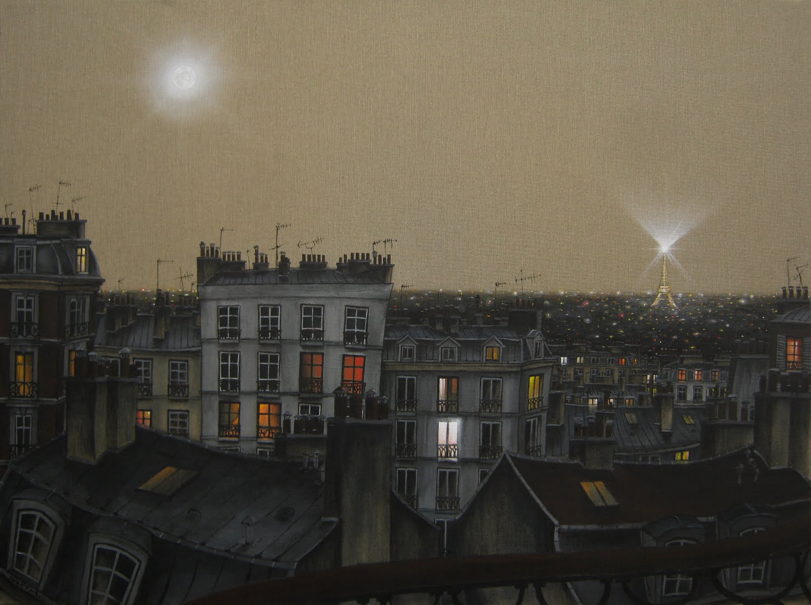 Daniel Worth Art: Full moon over Paris#2