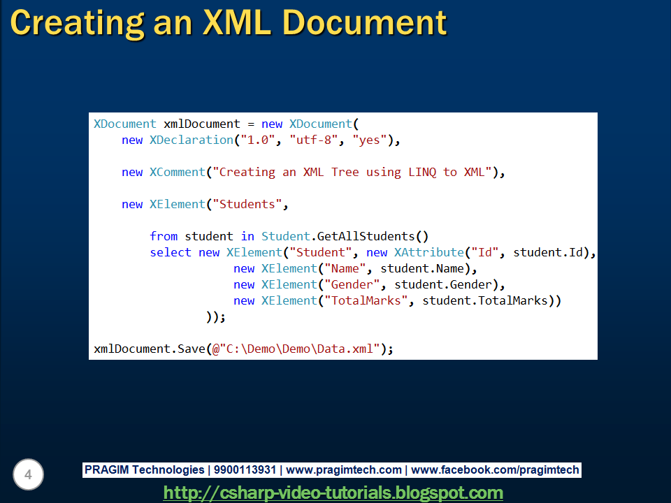 Sql Server Net And C Video Tutorial Part 2 Creating An Xml Document Using In Memory
