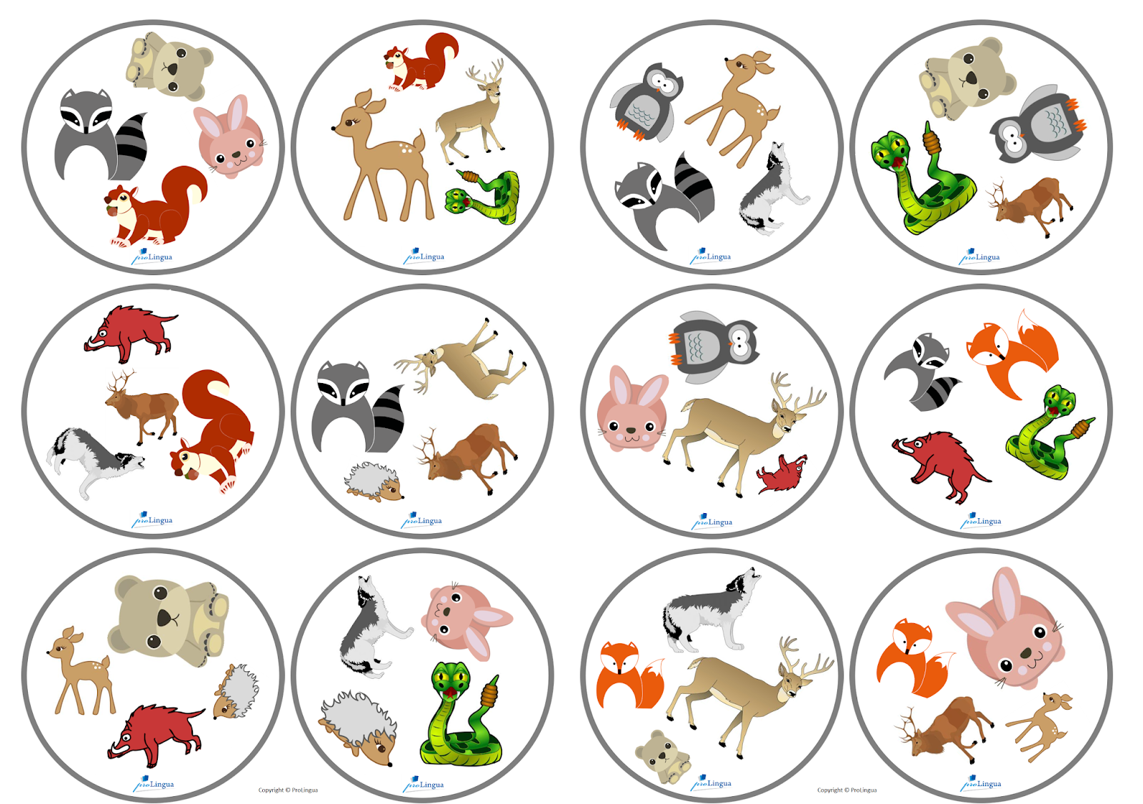 ProLingua szkoła językowa: Dobble Zwierzęta leśne Forest Animals Waldtiere Animales del bosque