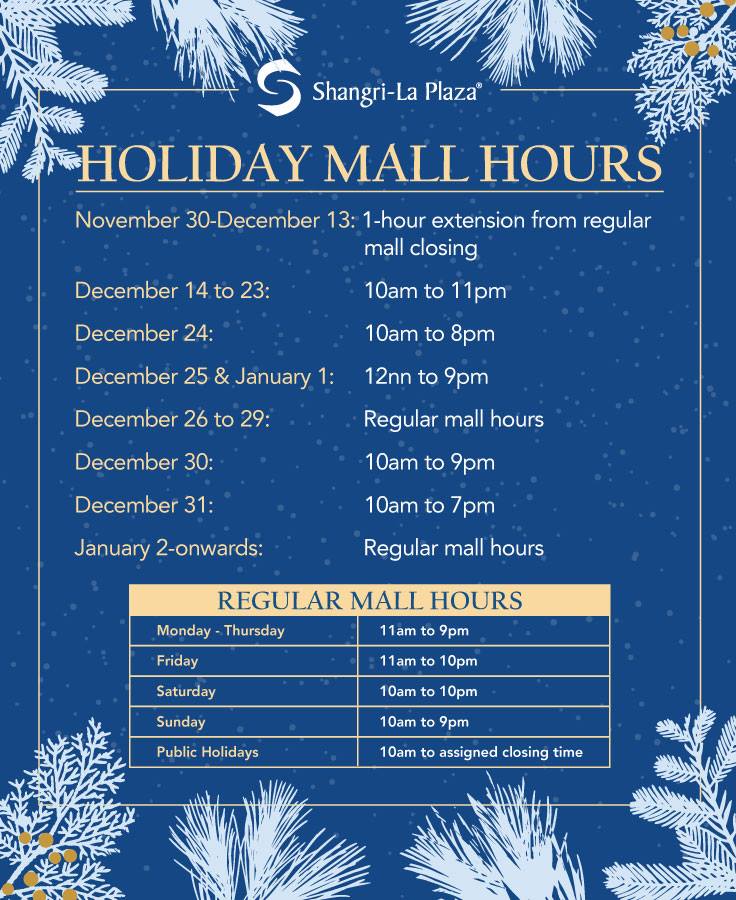 Manila Shopper: Holiday 2018 Schedule of Malls, Supermarkets, Theme Parks
