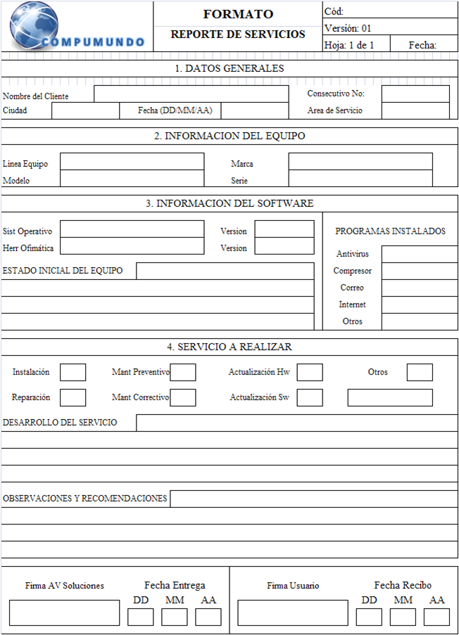 COMPUMUNDO: REPORTE DE SERVICIOS