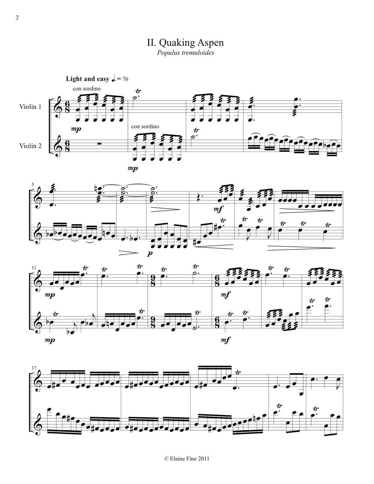 Elaine Fine's Thematic Catalog: Autumn Leaves for Two Violins