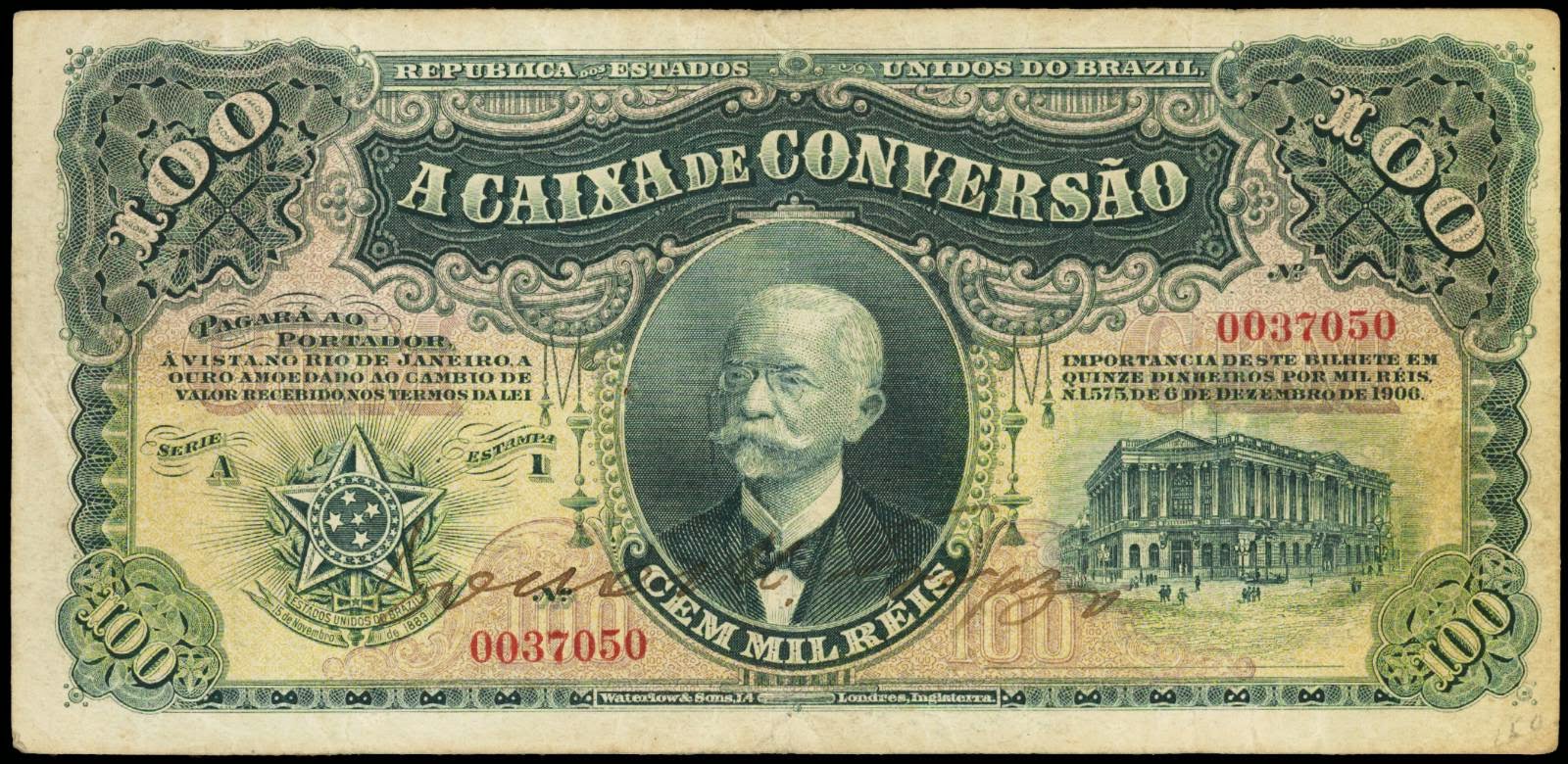 Brazil 100 Mil Reis banknote 1906 Caixa de Conversao|World Banknotes ...