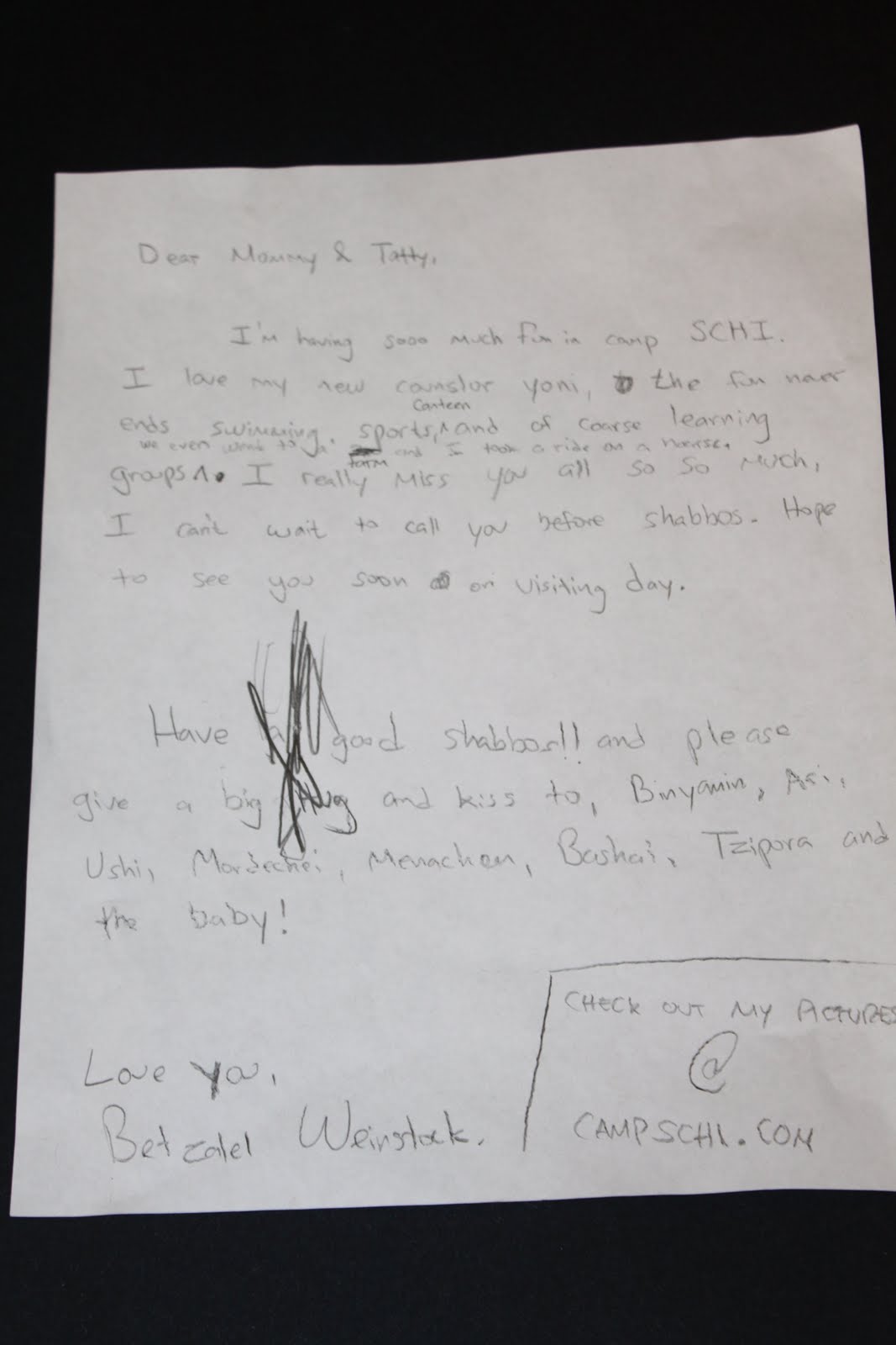 CAMP SCHI 2015 in Hawley PA home to Lake Wallenpaupack: DEAR MOMMY!!!