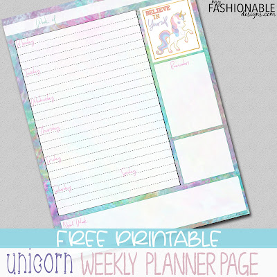 My Fashionable Designs: Free Printable Unicorn Planner Page - Weekly ...
