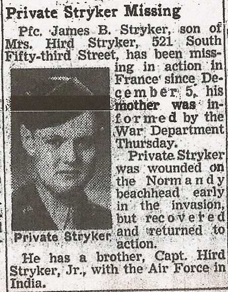 116th Infantry Regiment Roll of Honor: PFC James Baume Stryker