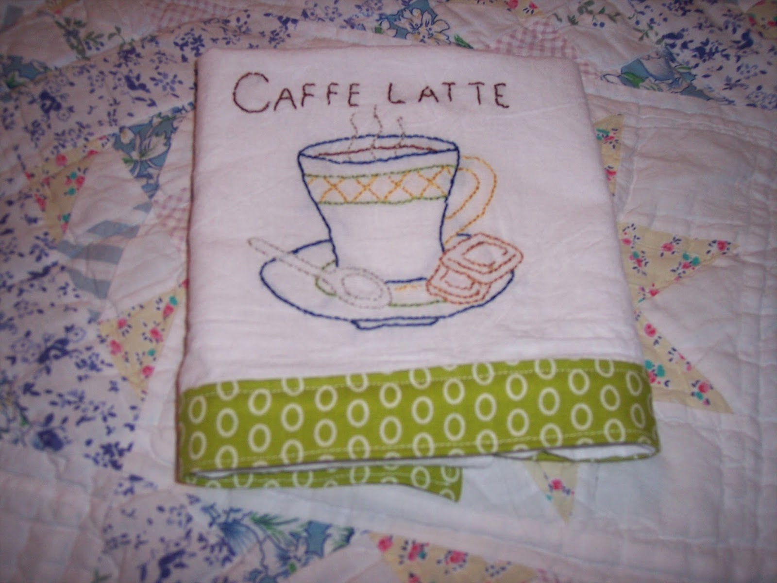 Across My Kitchen Table: Coffee themed embroidered tea towels