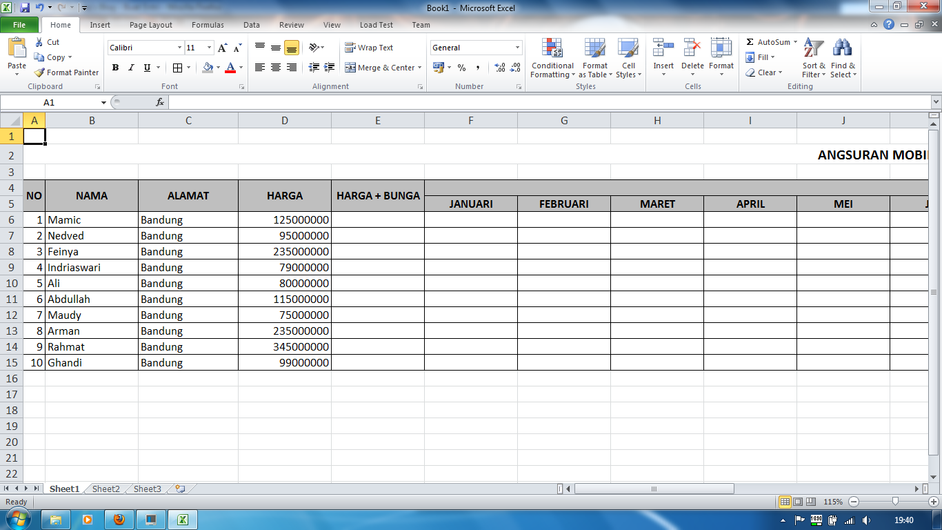 Fikri Razzaq: Membuat Tabel Angsuran Mobil