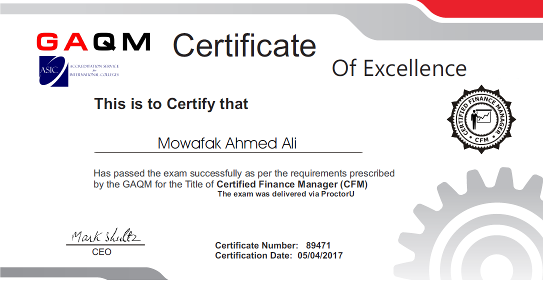 التحقق من شهادة المدير المالى المعتمد CFM Certified Finance Manager ...
