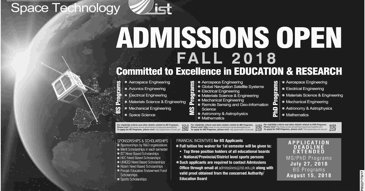 Institute of Space Technology (IST) Admissions Fall 2018 Islamabad ...