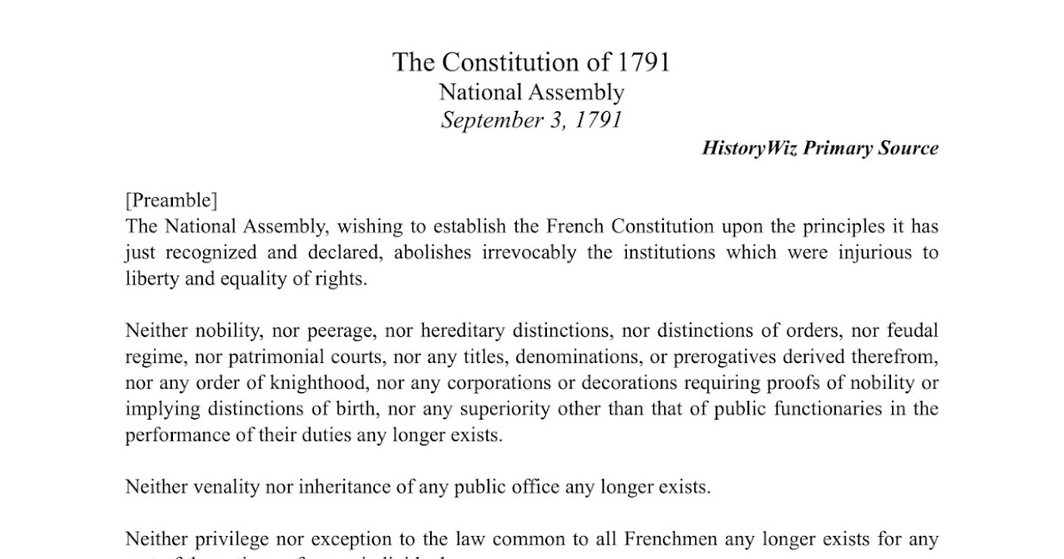 KNOWLEDGE FOR ALL: The Constitution of 1791 National Assembly September ...