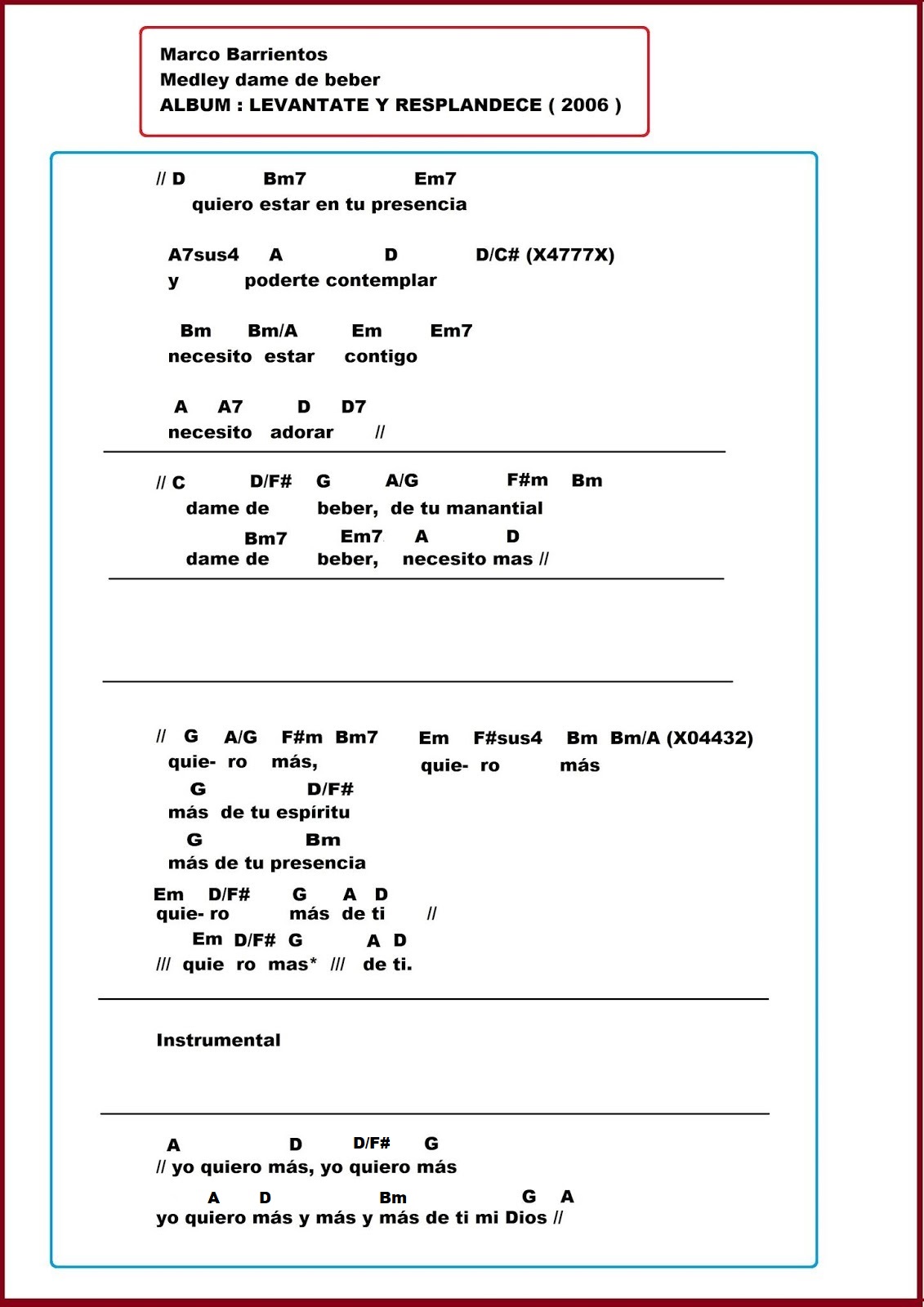 Publicaciones Publicas Medley Dame De Beber Yo Quiero Mas Letra Y Acordes Marcos