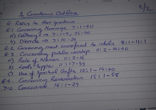 1 Corinthians - Bible Study: Outline of 1 Corinthinans