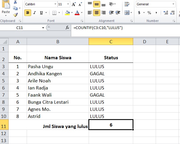 Belajar Microsoft Office: Penggunaan Fungsi COUNTIF pada Ms. Excel