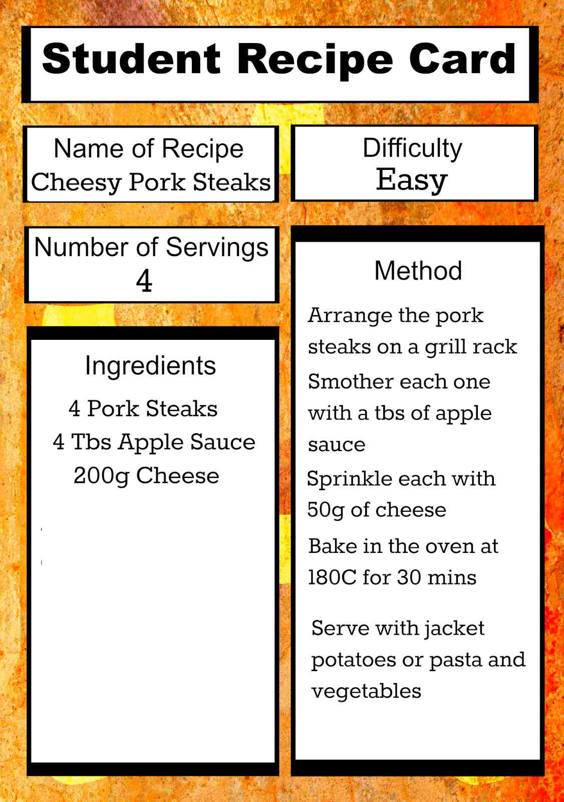 Free Printable Student Recipes: Easy Cheesy Pork Steaks | The Parent Game