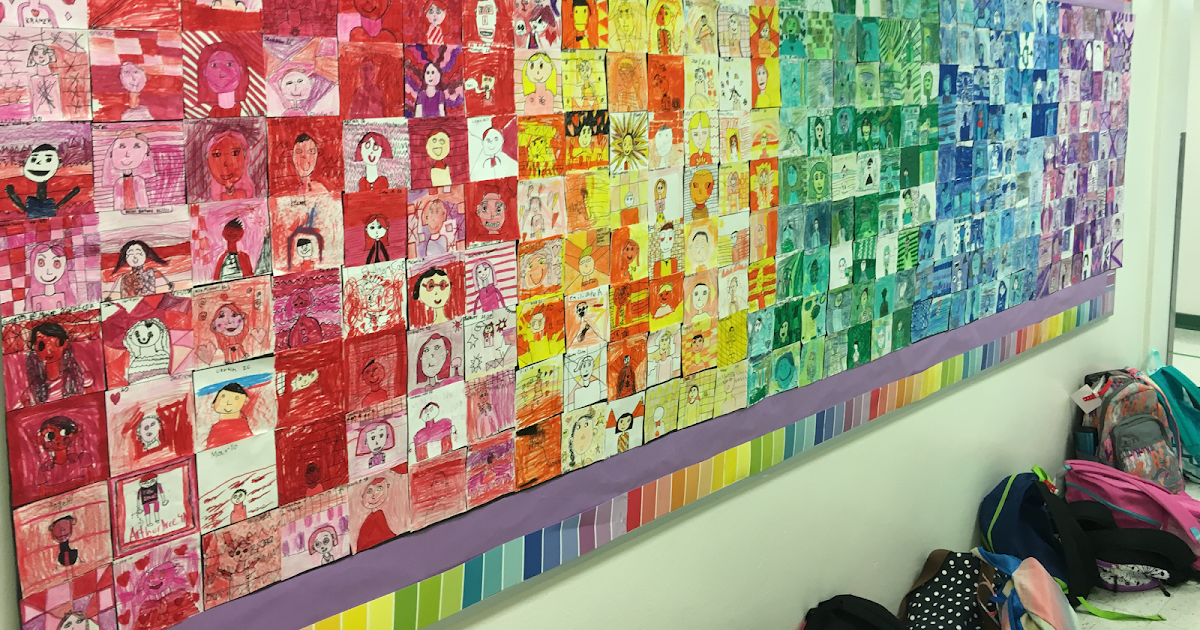 Rainbow Art Room: K - 5 Monochromatic Self-Portrait Collaborative Mural