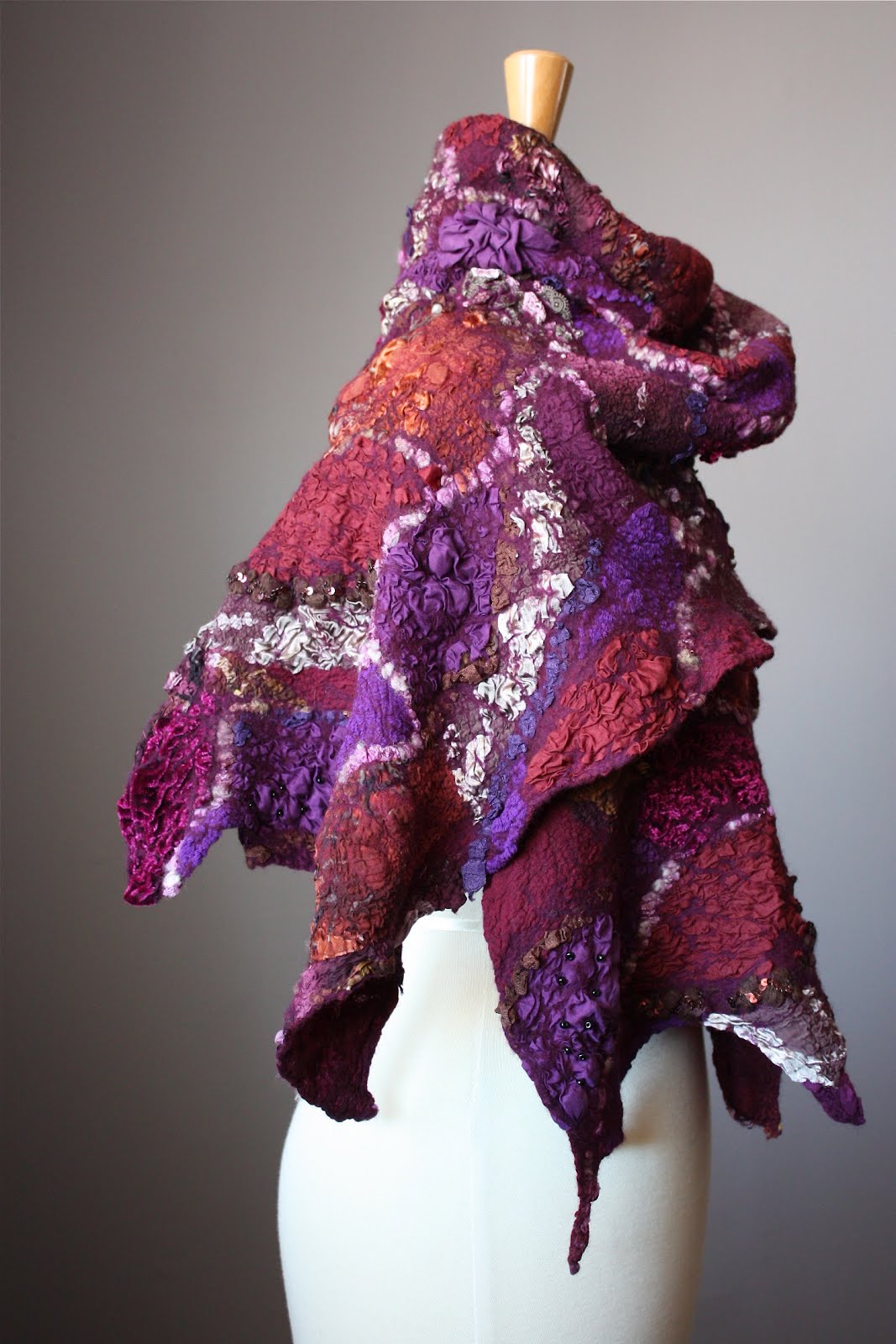 Laboratory of Fashion: Nuno Felted scarf Wool Silk Plum Purple Brown ...