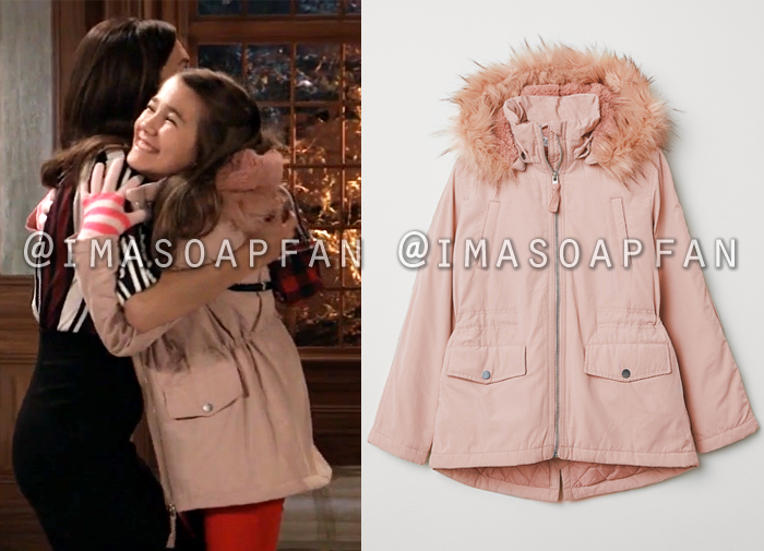 Emma Scorpio Drake's Light Pink Parka with Faux Fur Trimmed Hood ...