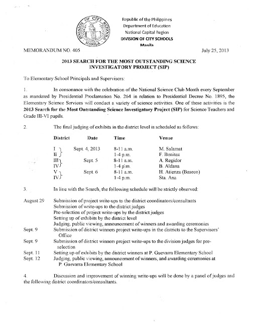 Department of Education Manila: Division Memorandum No. 405, 2013 ...