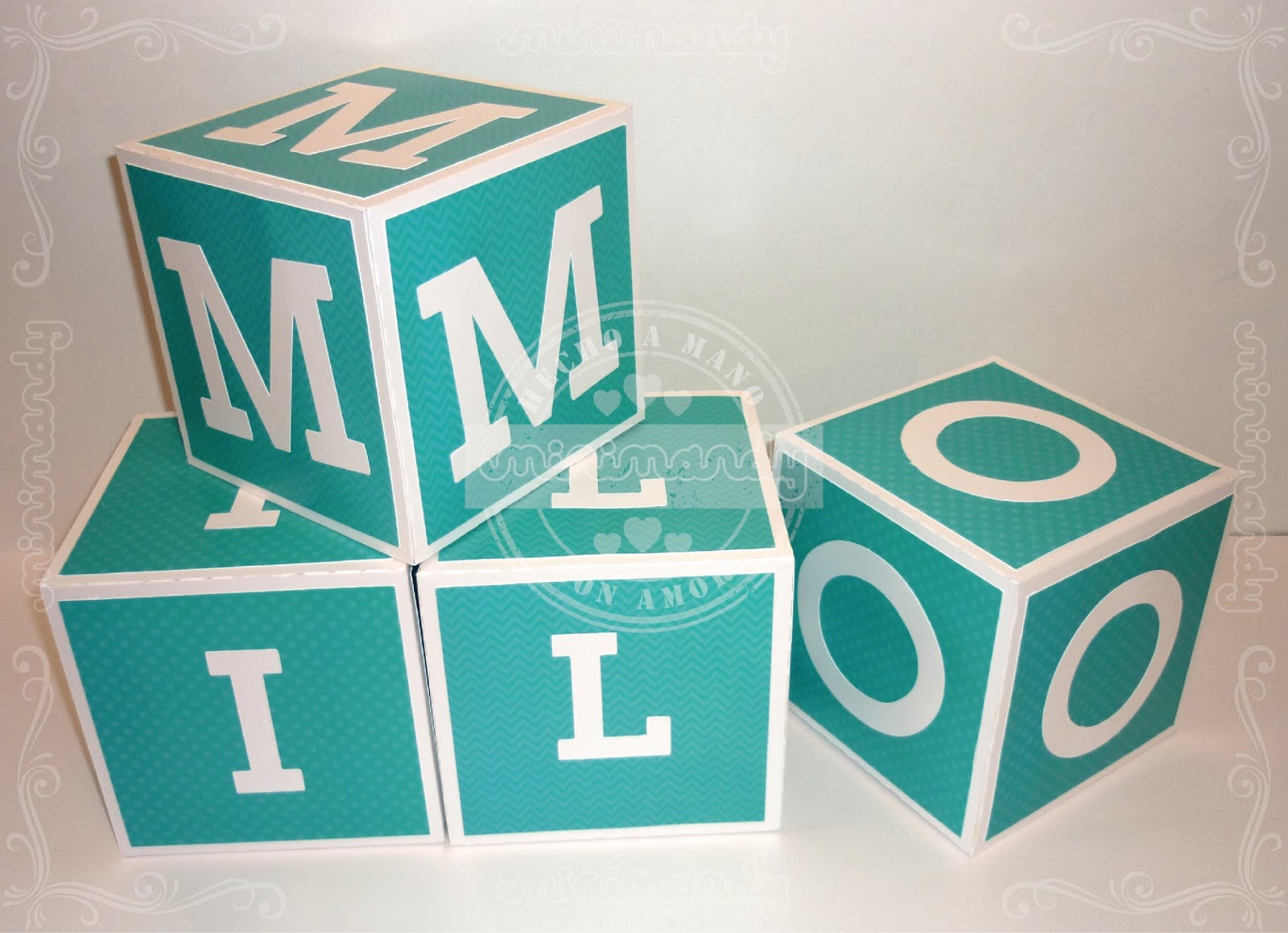 MinimandySign: Cubos de papel con letras. Baby Shower