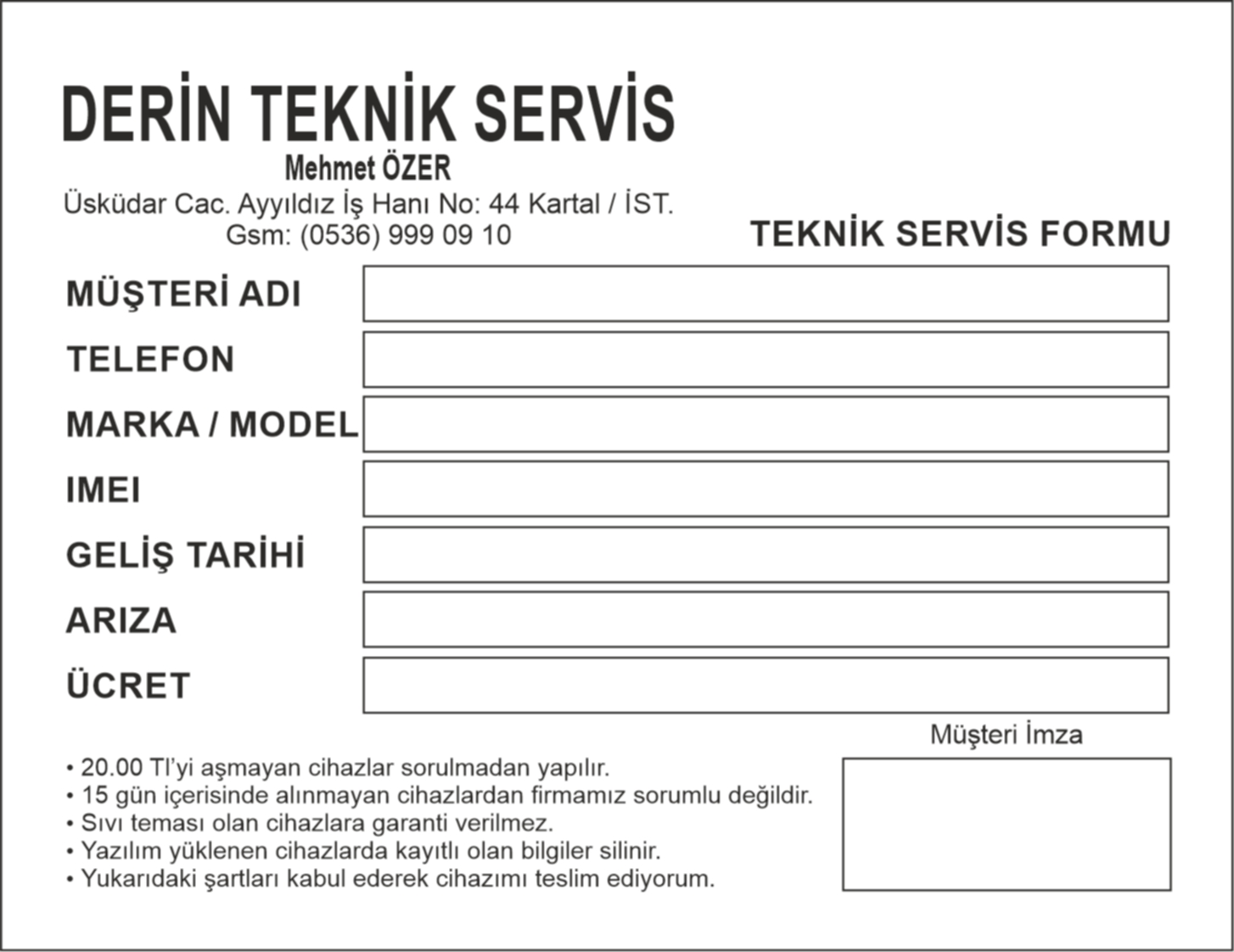 CANMAT BASIM: Cep Telefonu & Tablet Tamir Servis Formu