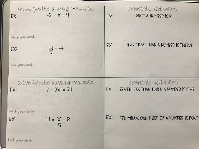 Simplifying Expressions w/ Two Step Equations INB | Mrs. Newell's Math