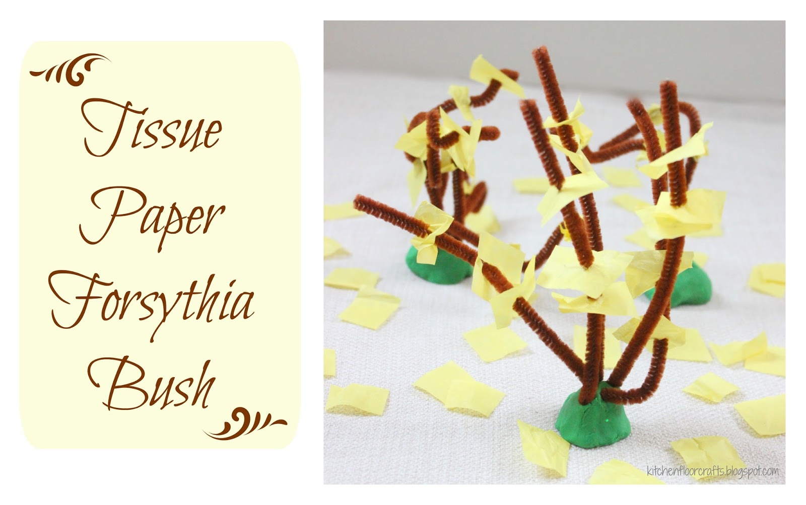 Kitchen Floor Crafts: Tissue Paper Forsythia Bush