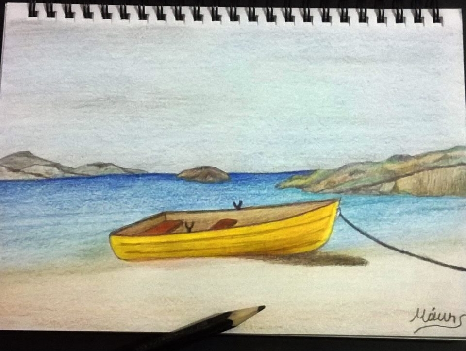 Daily Drawings - Small fishing boat on the beach