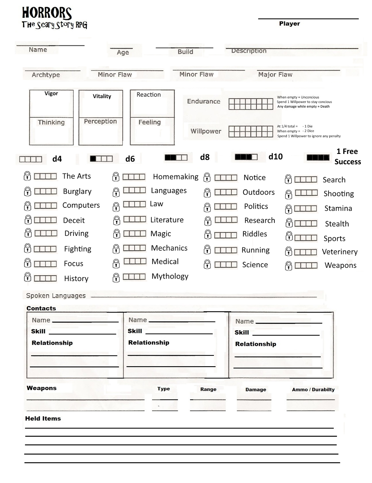 True In One: Horror Player Characters