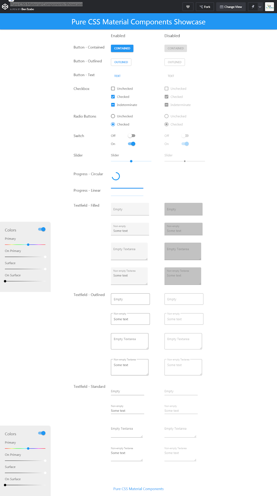 Pure CSS Material Components Showcase