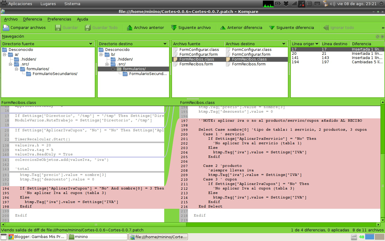 Gambas Mis Programas y el Softwarelibre: kompare: ver diferencias entre ...