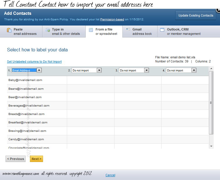 Rambling Moose: How to Add Emails in Constant Contact