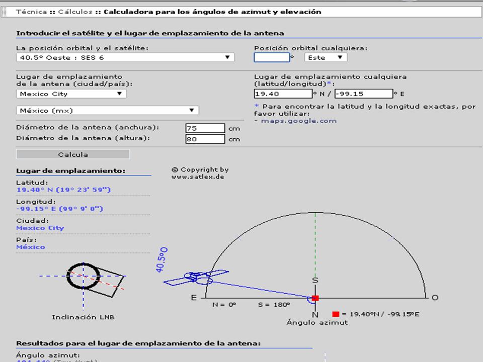 Calculadora para los ángulos de azimut y elevación 2016 - Transponder FTA