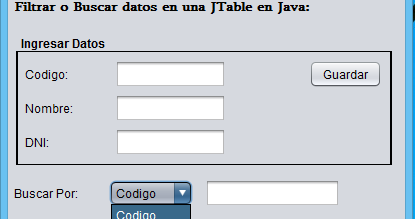 Filtrar o Buscar datos en una JTable en Java - CódigoJavaLibre