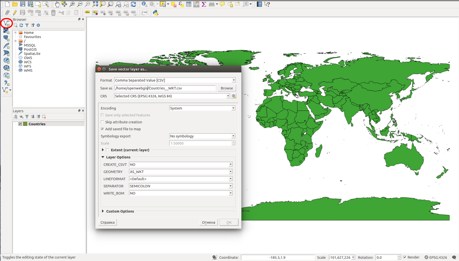Openwebgis Is Free Online Gis Importexport Of Map Layers From Csv File With Wkt Geometry In