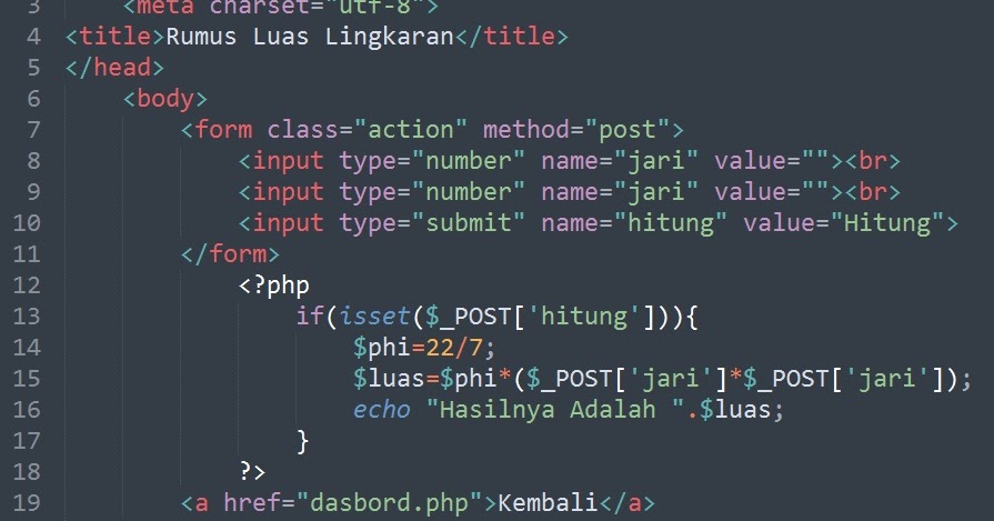 Menghitung Luas Lingkaran dengan PHP - Belajar HTML CSS PHP