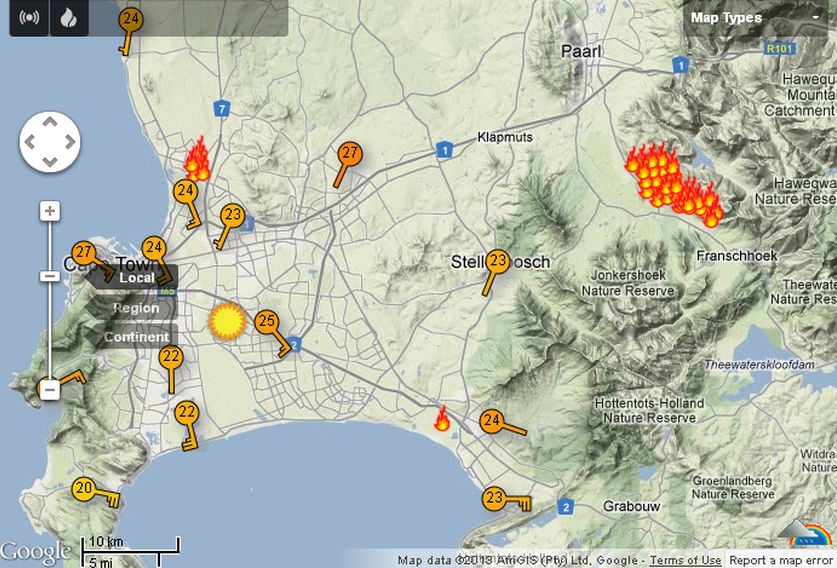 SA Weather and Disaster Observation Service: WunderMap of the Fires ...