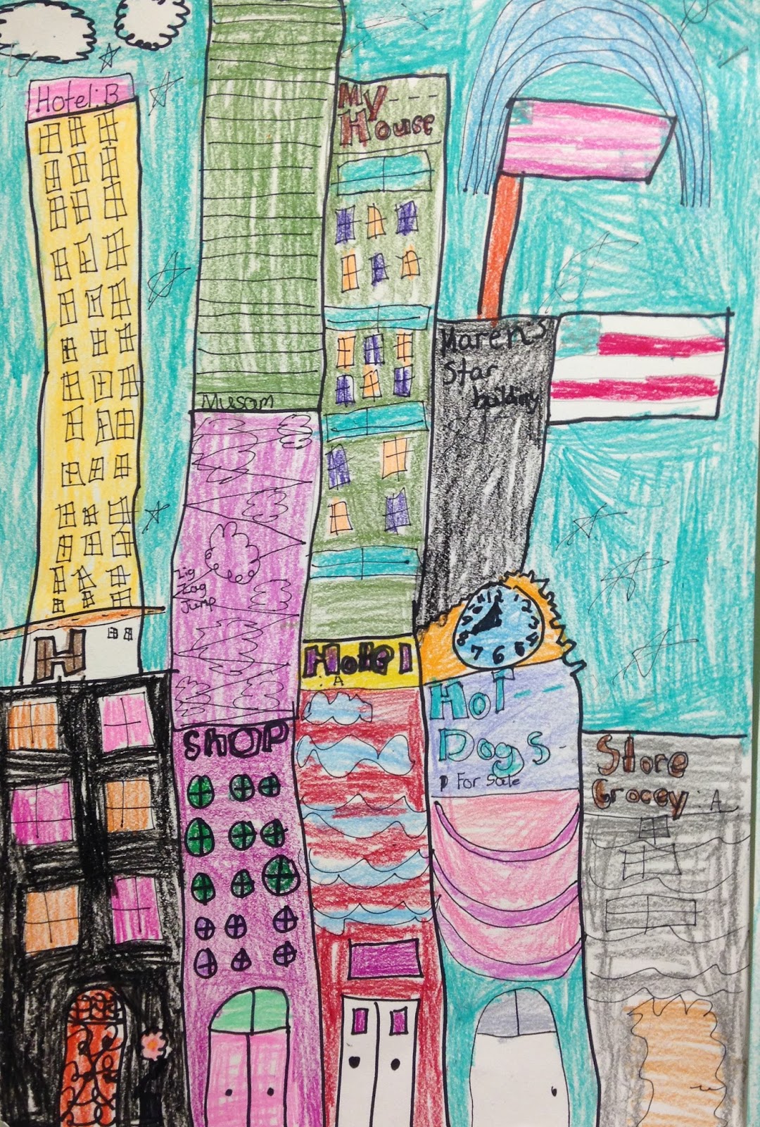 Art Room Blog: 3rd Grade Cities in the Style of IM Pei and James Rizzi ...