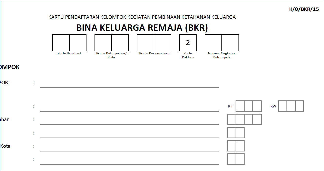 Kartu Register Kelompok Bina Keluarga Remaja (K/0/BKR/15) - GG FILE