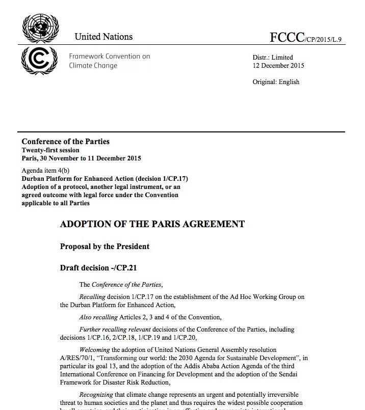 Climate Change agreement at #COP21