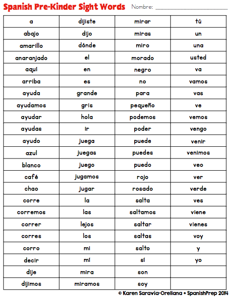 Sight Word Lists In English And Spanish Sight Words