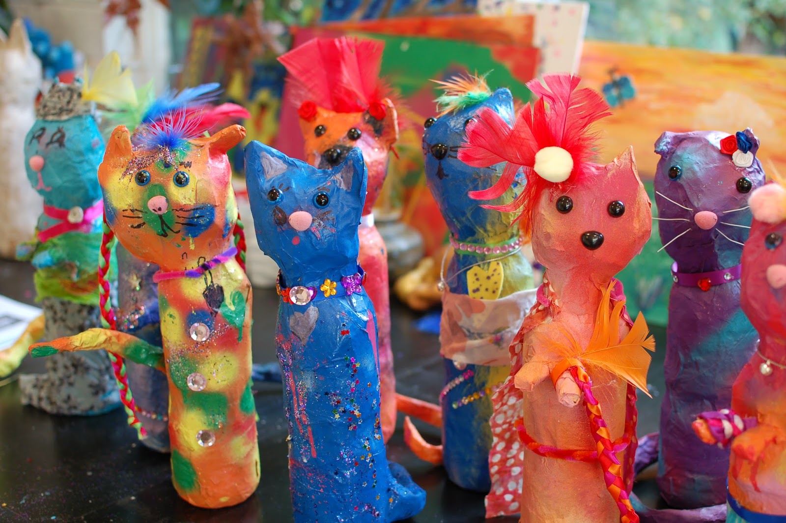 Sunnyside Art House: Colourful Paper Mache Cats